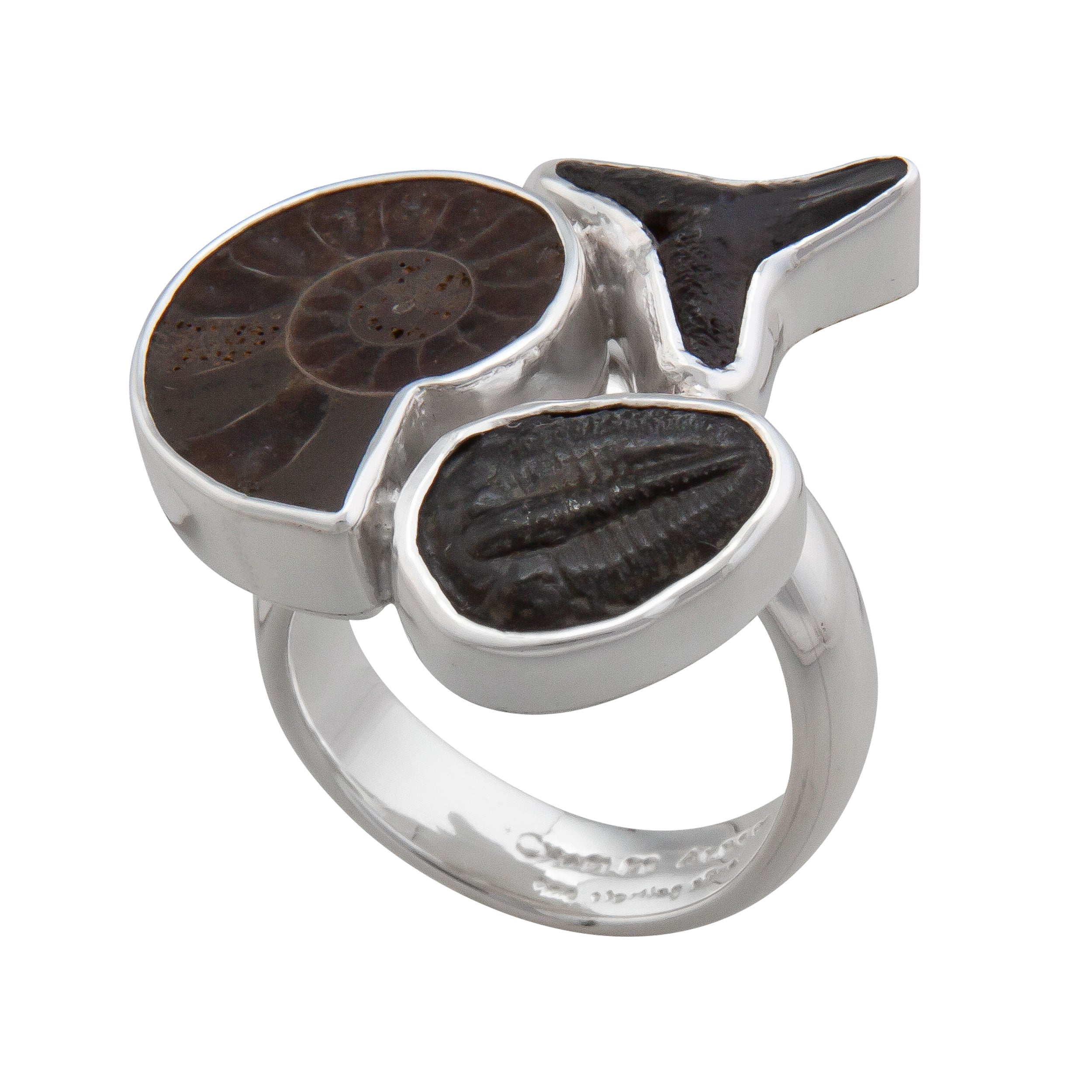 Sterling Silver Multi-Fossil Adjustable Ring - Charles Albert Inc