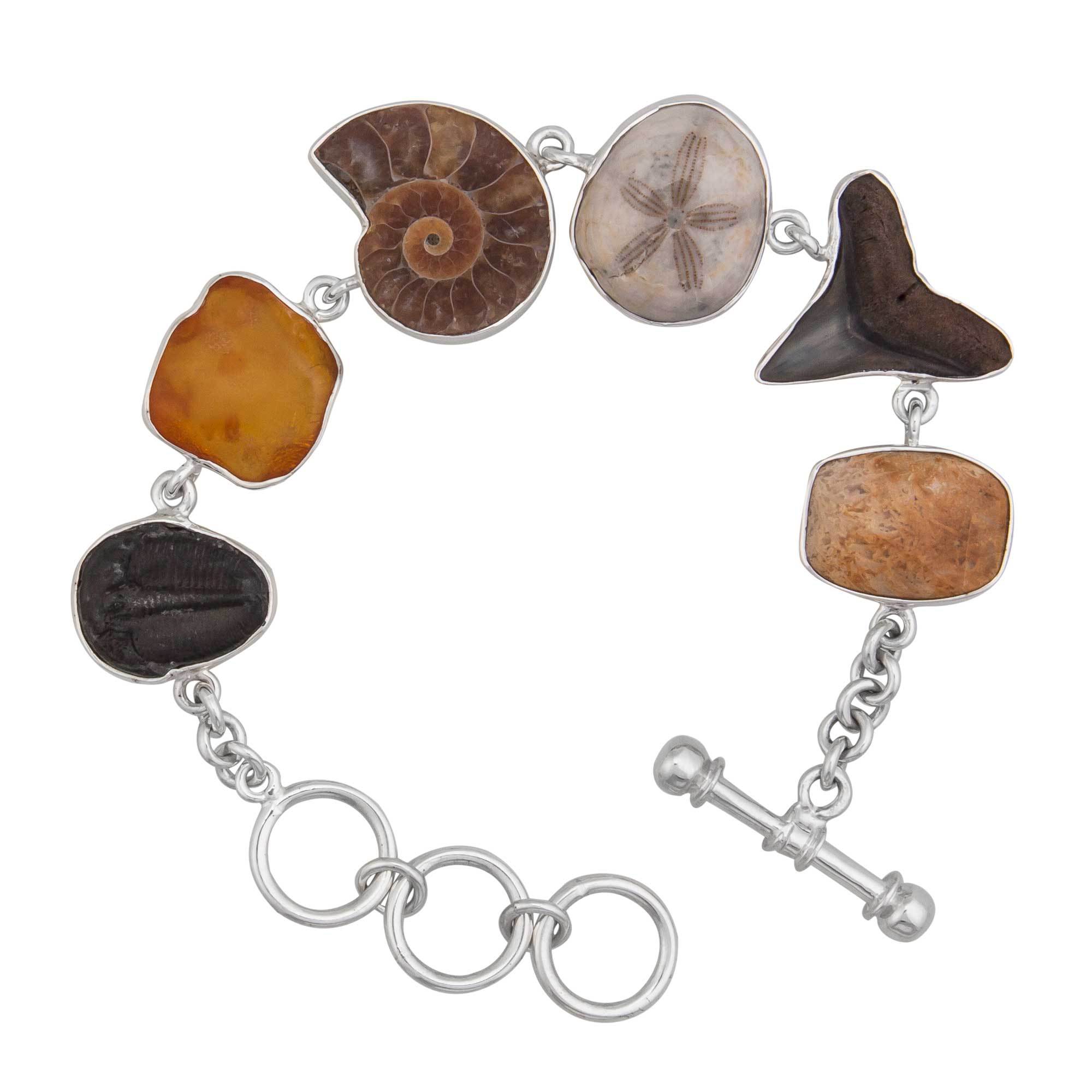 Sterling Silver Small Multi-Fossil Bracelet - Charles Albert Inc